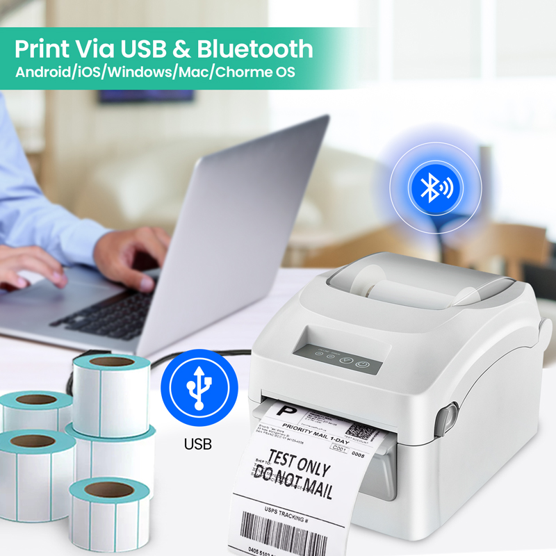 Grozziie Thermal Label Printer, 203DPI USB-Bluetooth Shipping Label ...