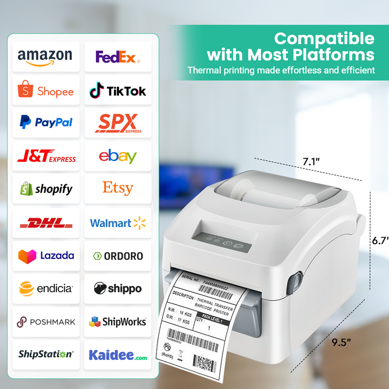 Grozziie Thermal Label Printer, 203DPI USB-Bluetooth Shipping Label ...