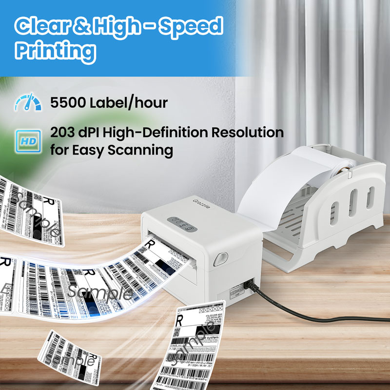 Grozziie Thermal Label Printer, 203DPI USB-Bluetooth Shipping Label ...