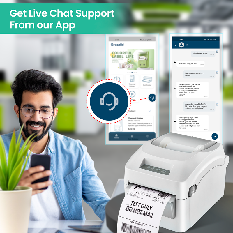 Grozziie Thermal Label Printer, 203DPI USB-Bluetooth Shipping Label ...