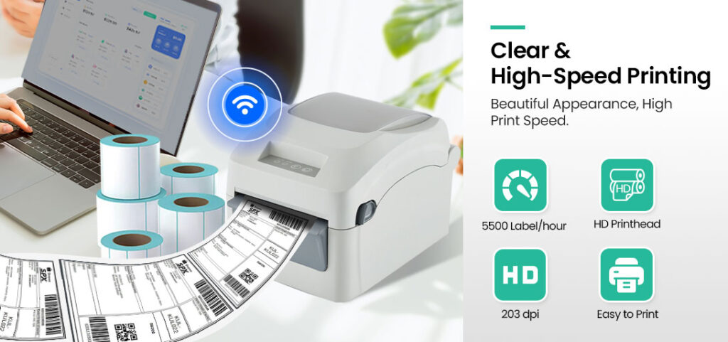 Grozziie Thermal Label Printer, 203DPI USB-Bluetooth Shipping Label ...